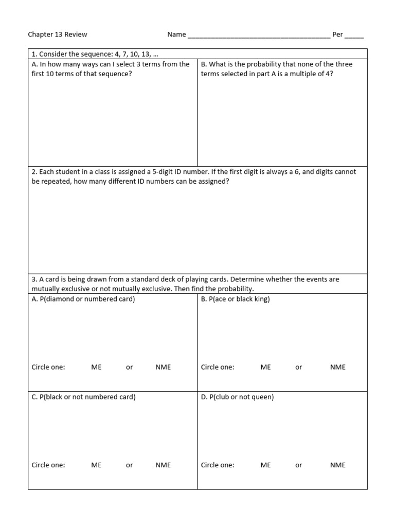 Chapter 13 Review 2021 | PDF | Probability