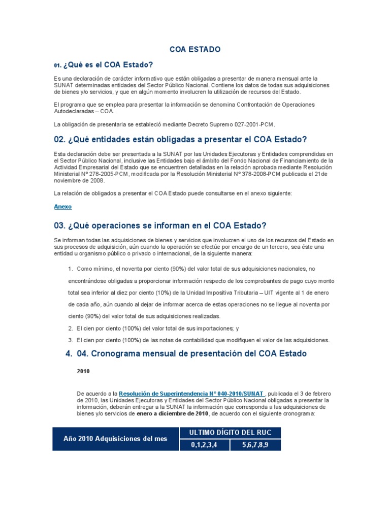 Qué es el COA Estado y su presentación | PDF | Archivo de computadora ...