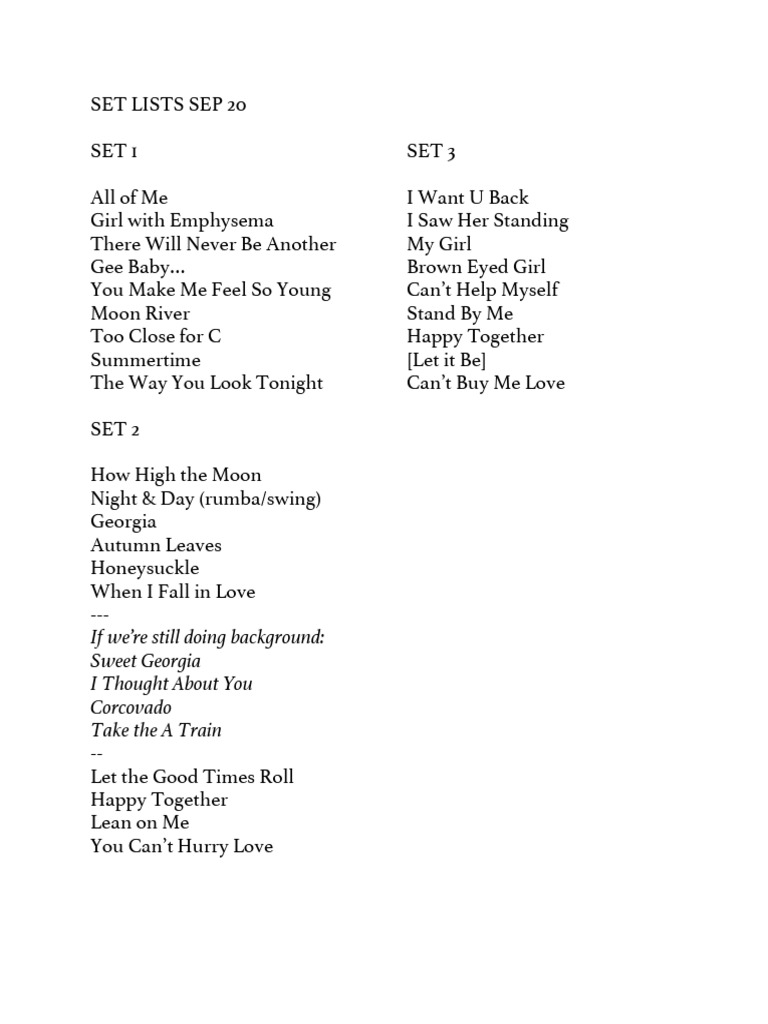Set Lists Sep 20 | PDF