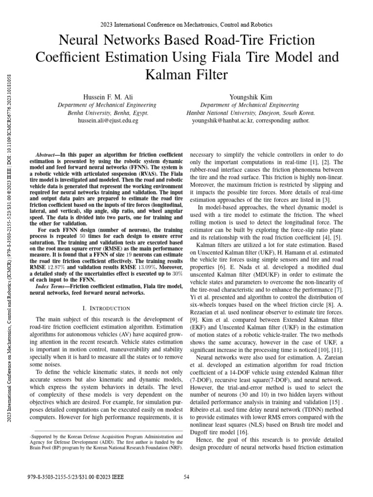 Neural Networks Based Road-Tire Friction Coefficient Estimation Using Fiala Tire Model and ...