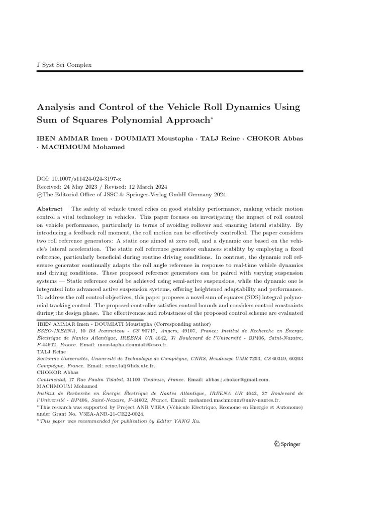 Analysis and Control of The Vehicle Roll Dynamics Using Sum of Squares ...