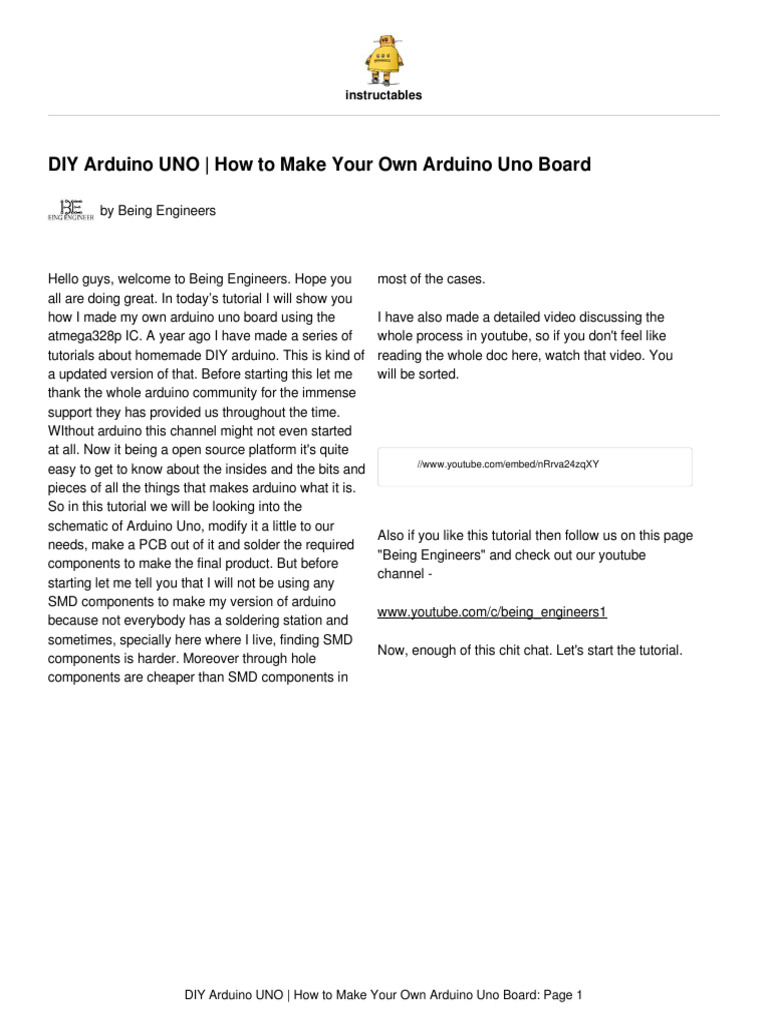DIY Arduino UNO How To Make Your Own Arduino Uno B | PDF