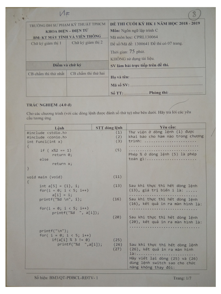 1812 Exam C Programming | PDF