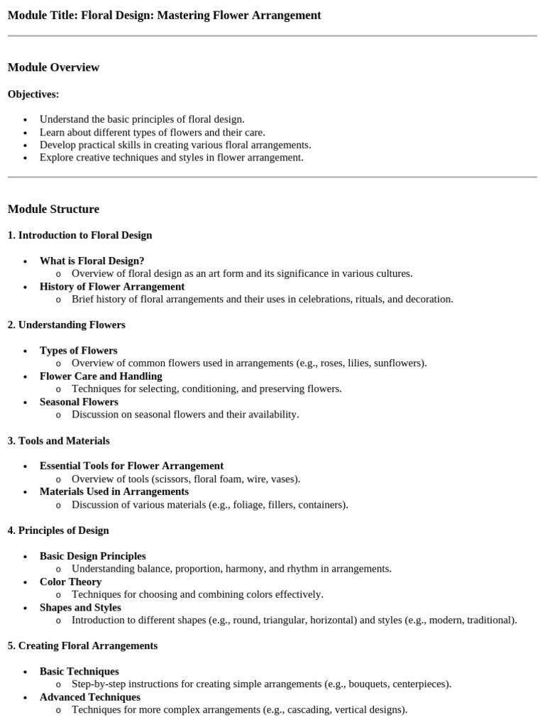 Module Title ON FLOWER ARRANGMENTS | PDF