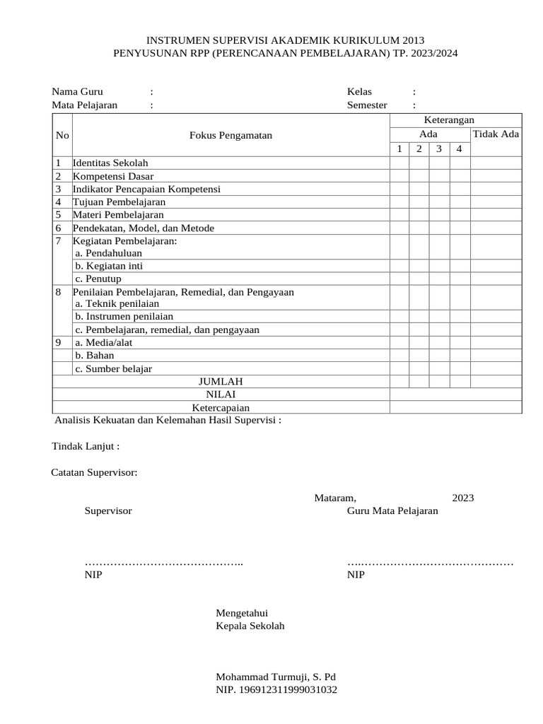 Form 2 Supervisi RPP | PDF