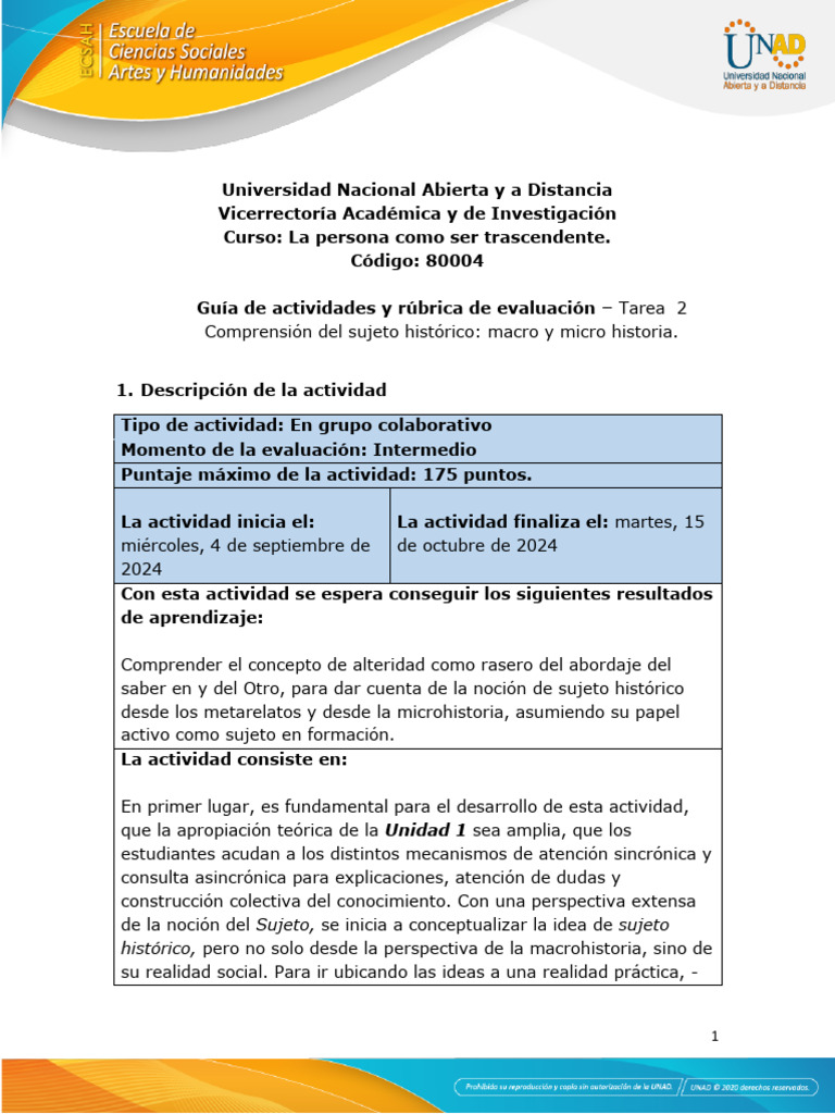 Tarea 2 - Comprensión Del Sujeto Histórico Macro y Micro Historia | PDF | Evaluación | Arte