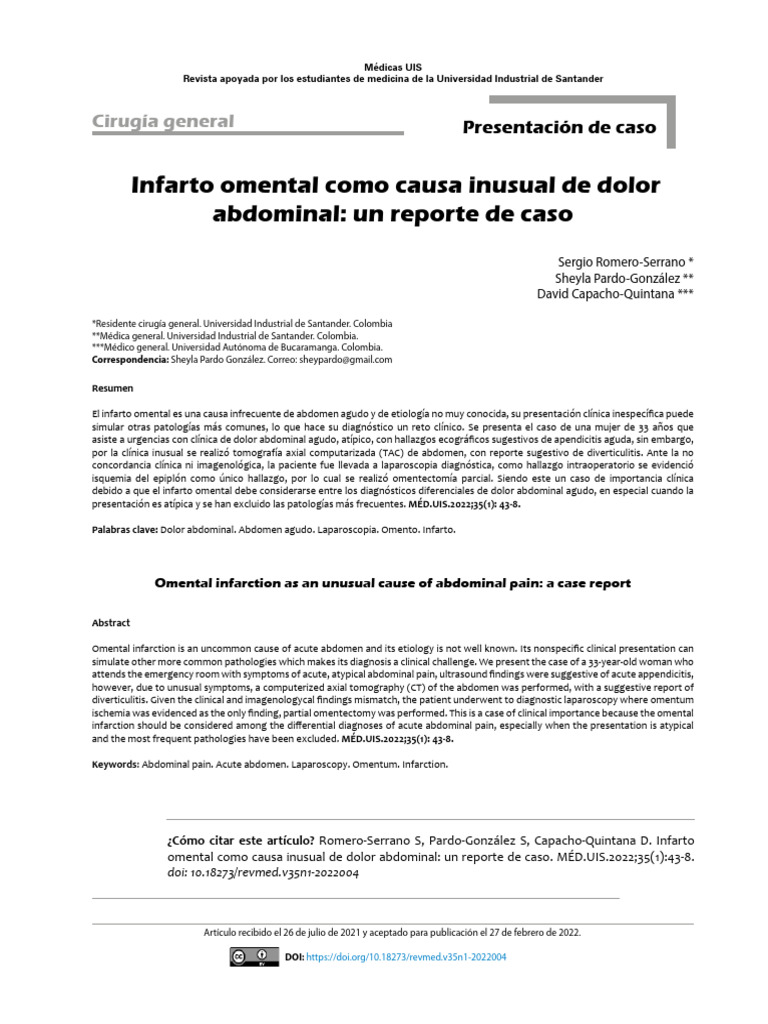 Infarto Omental Como Causa Inusual de Dolor Abdominal Un Reporte de ...