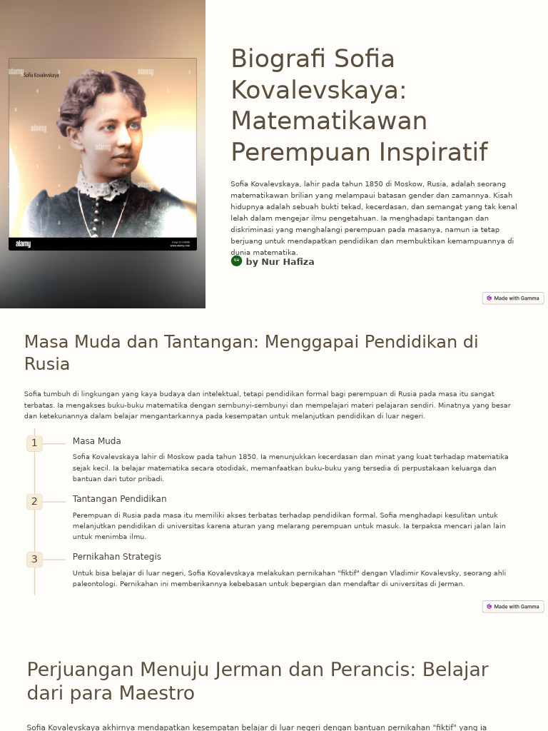 Biografi Sofia Kovalevskaya Matematikawan Perempuan Inspiratif | PDF