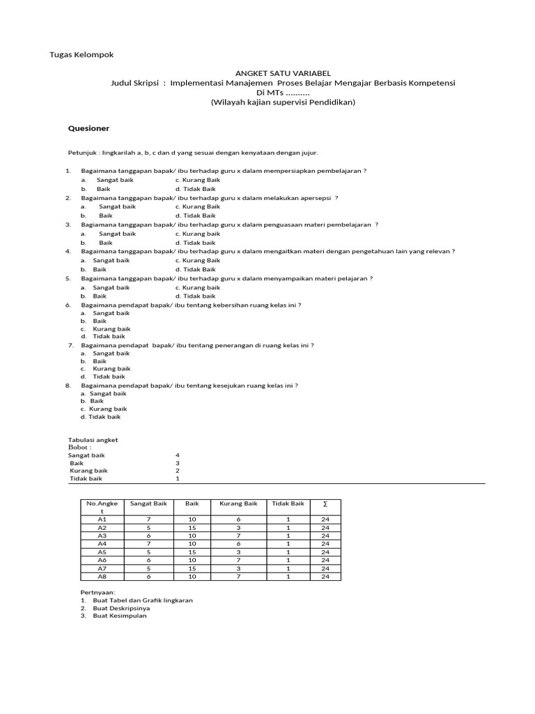 Latihan Angket Satu Variabel | PDF