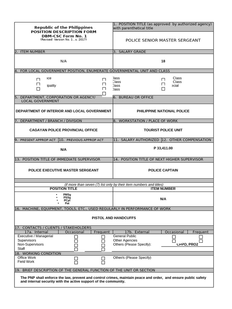 DBM-CSC Form No. 1 Position Description Forms | PDF