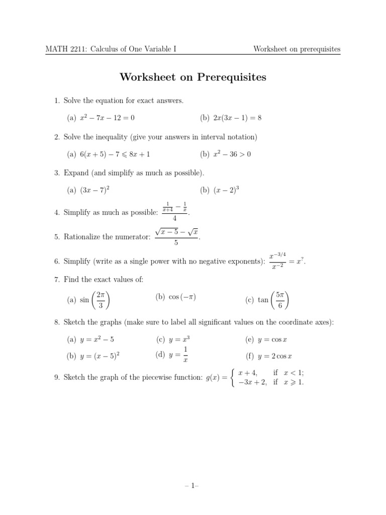 Week 1 Worksheet (Quiz 1, Aug. 26-30) Section - Prerequisites | PDF
