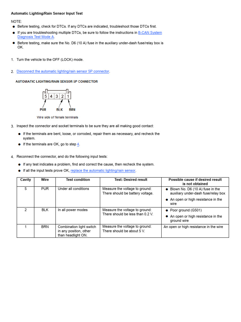 Automatic Lighting - Rain Sensor Input Test 2322 | PDF