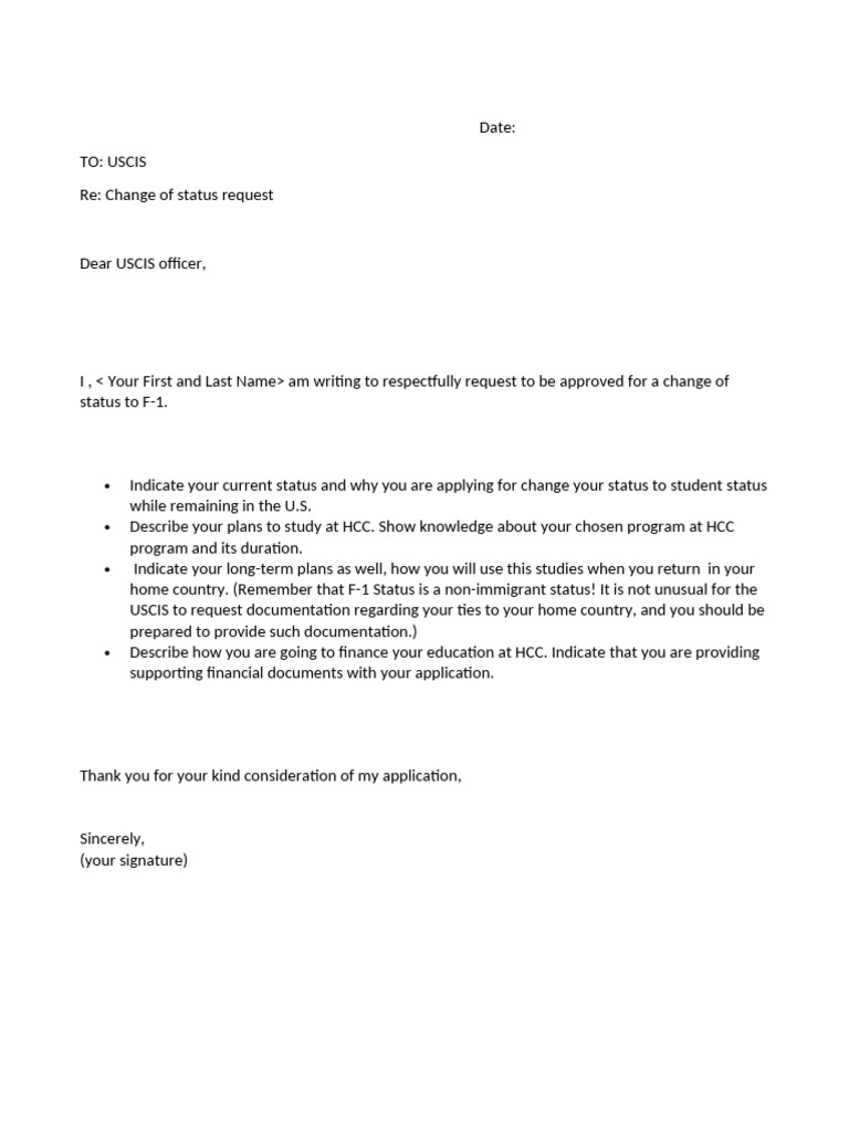 Sample Personal Letter For Change of Status | PDF