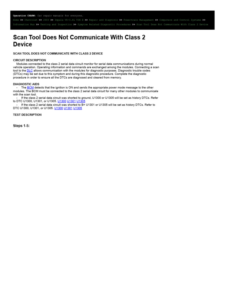 Scan Tool Does Not Communicate With Class 2 Device | PDF