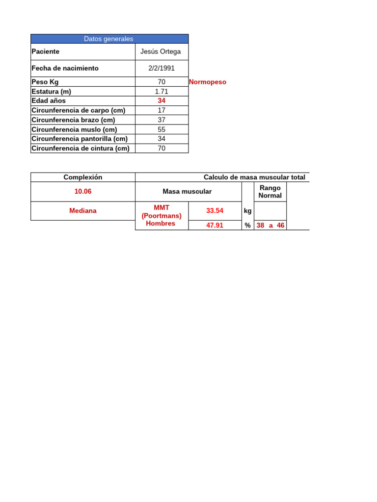 Calculo de Composición Corporal | PDF