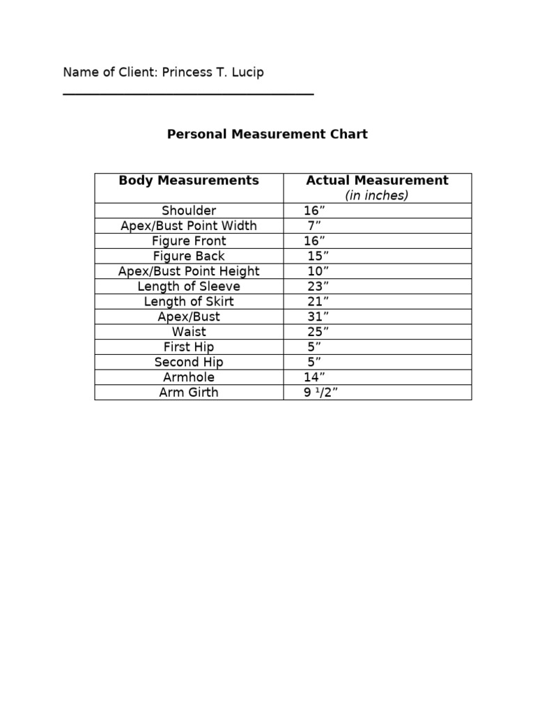 Personal Measurement Chart | PDF
