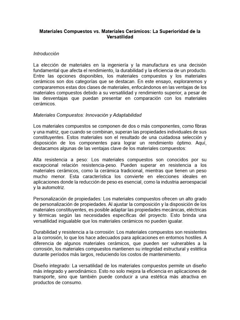 Materiales Compuestos vs. Materiales Cerámicos | PDF | Ingeniería ...