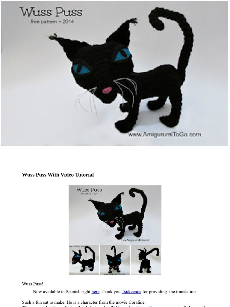 Amigurumi To Go Wuss - Puss - Coraline - Cat ?? | PDF