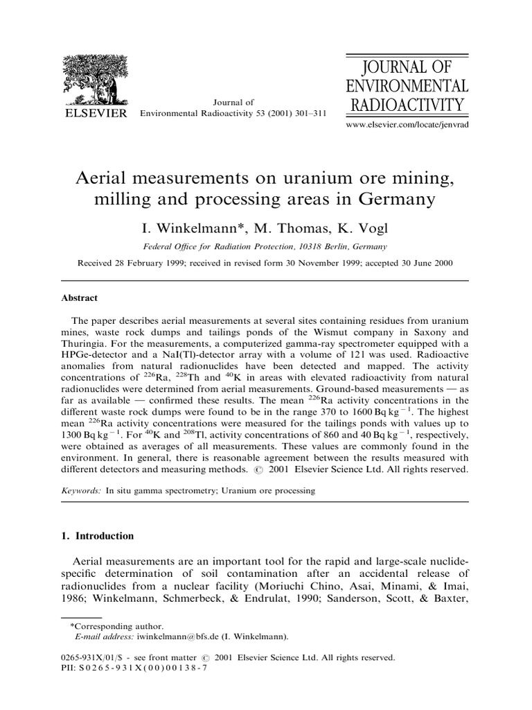 Aerial Measurements On Uranium Ore Mining, Milling and Processing Areas ...