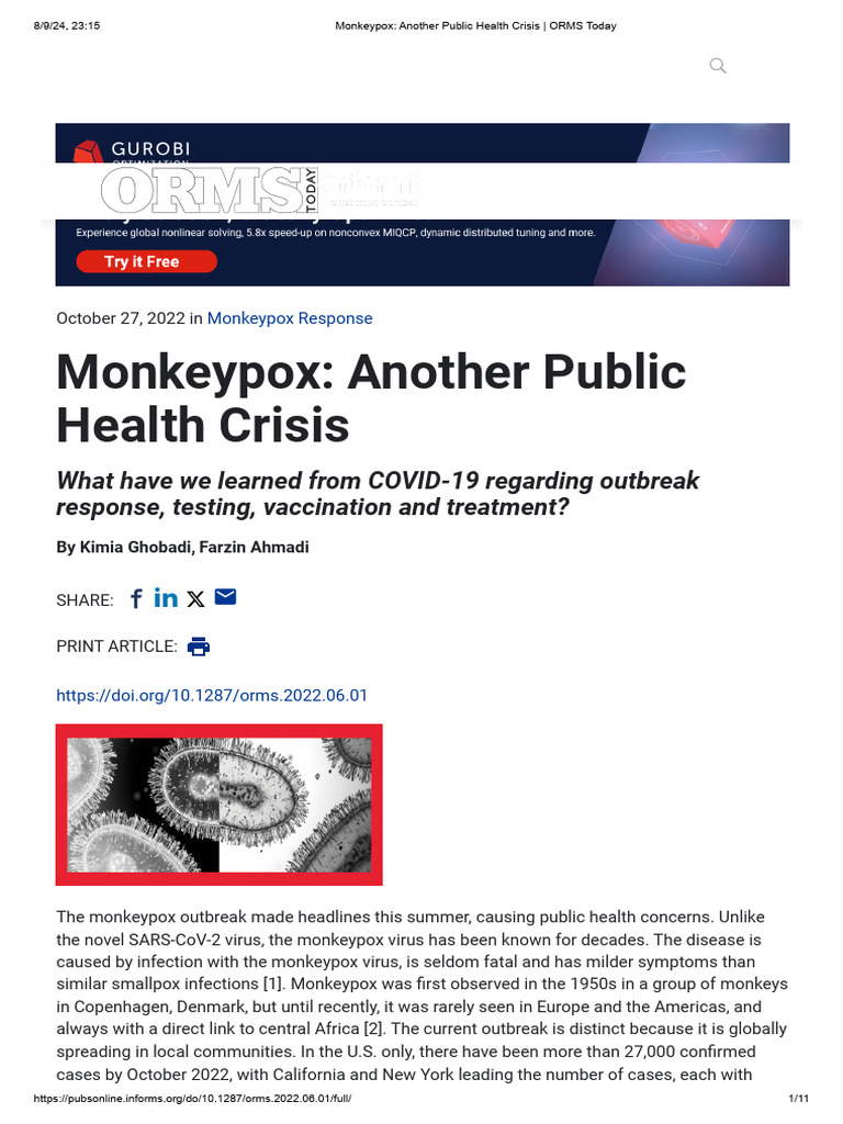 (07-3) Lectura 01 - Monkeypox - Another Public Health Crisis - ORMS Today | PDF | Vaccination ...