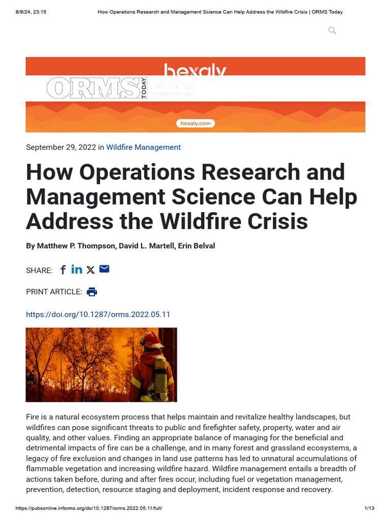 (06-3) Lectura 01 - How Operations Research and Management Science Can Help Address The Wildfire ...