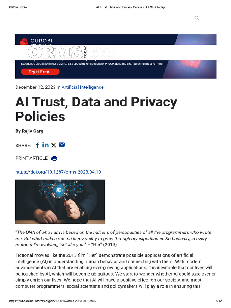 (04-3) Lectura 03 - IO2 - AI Trust, Data and Privacy Policies - ORMS Today | PDF | Artificial ...