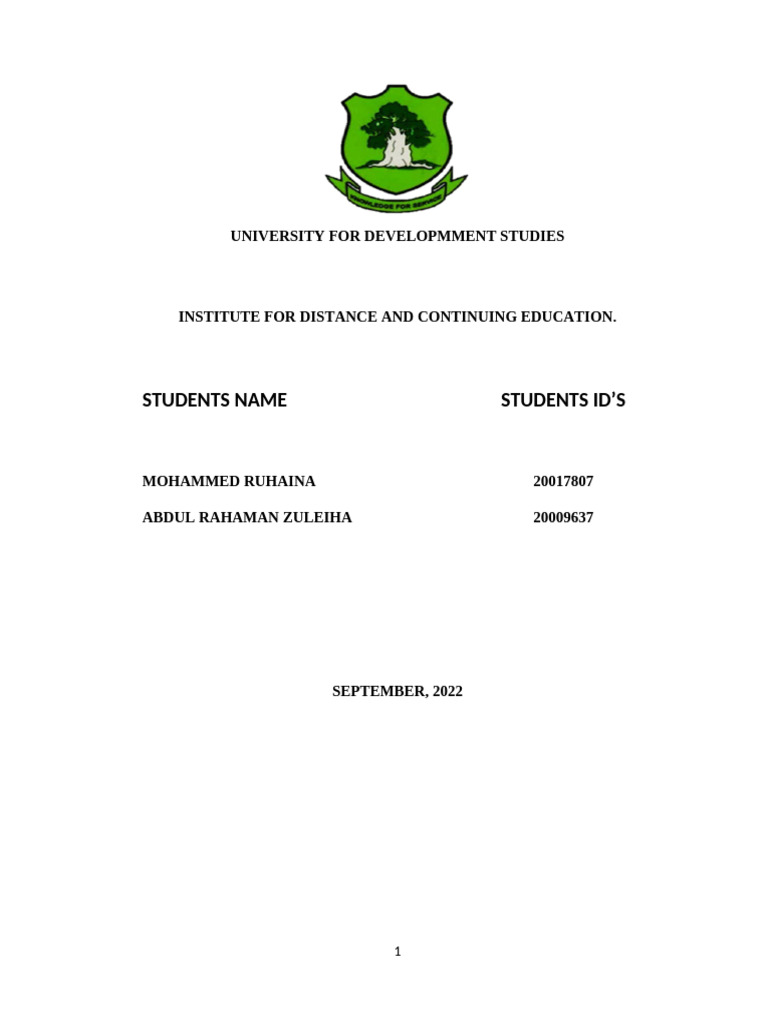 Students Name Students Id'S: University For Developmment Studies | PDF