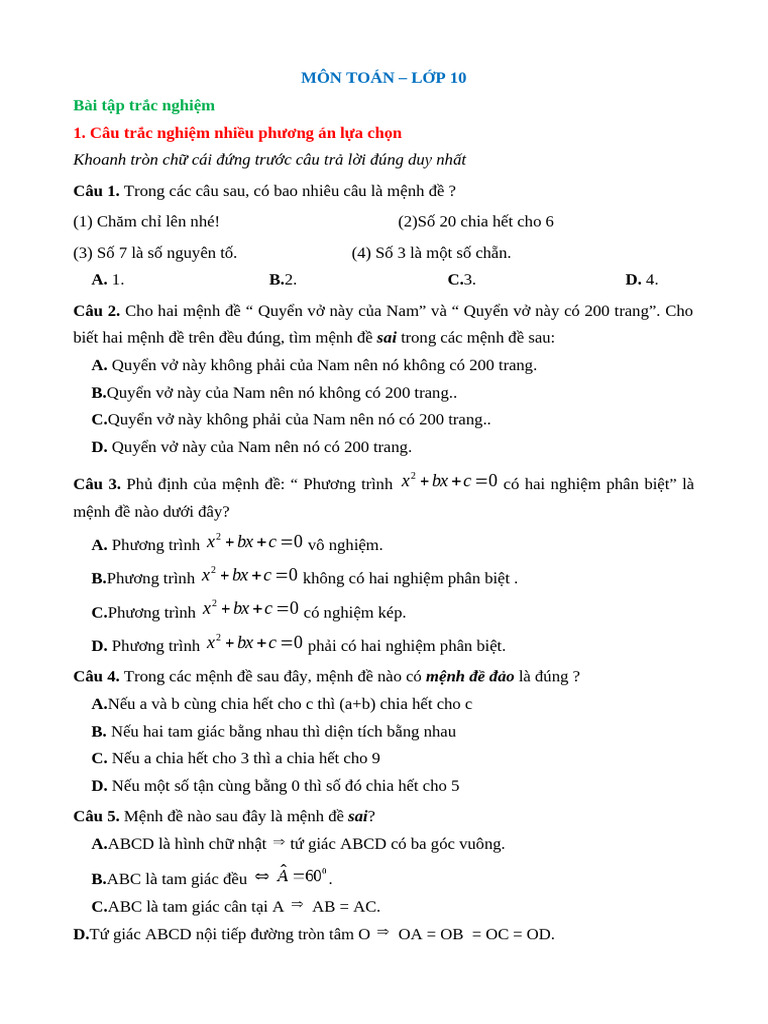 De On Tap Chuong 1 | PDF