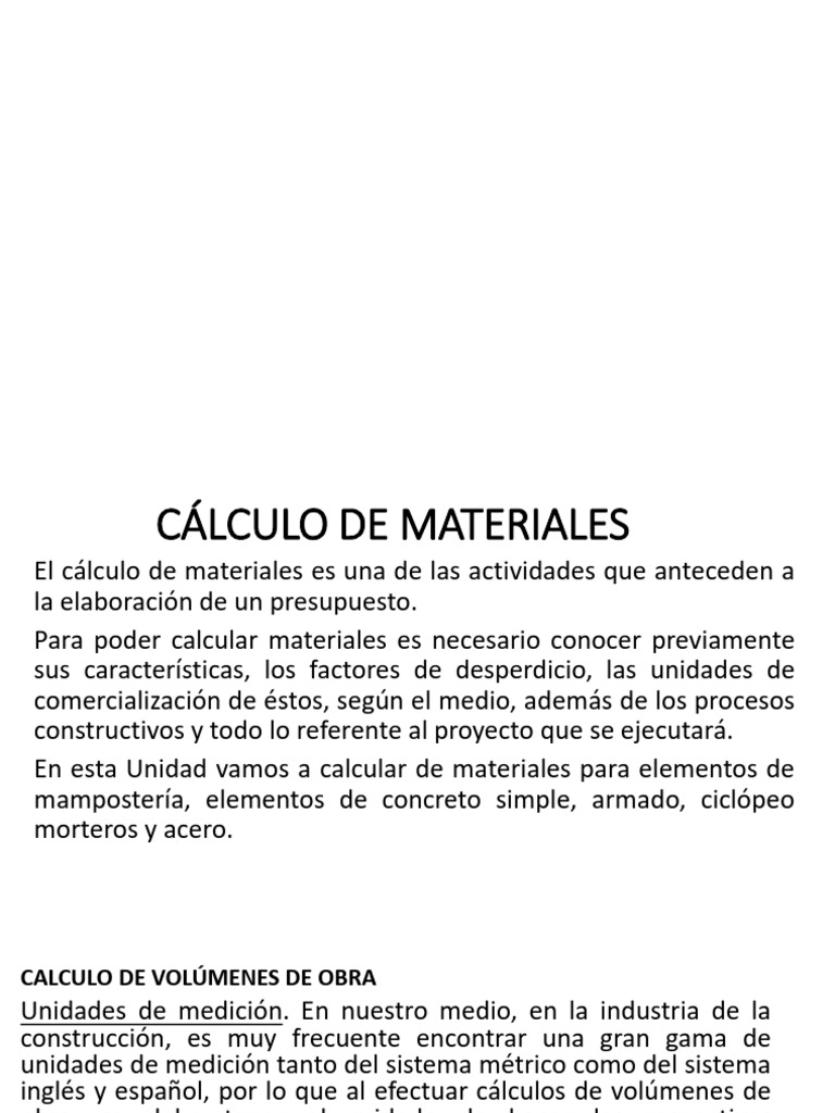 Unidad II - Cálculo de Materiales | PDF