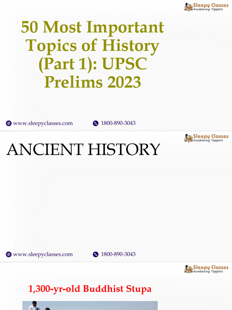 50 Important Topics of History UPSC Prelims 2023 | PDF | Politics | Travel
