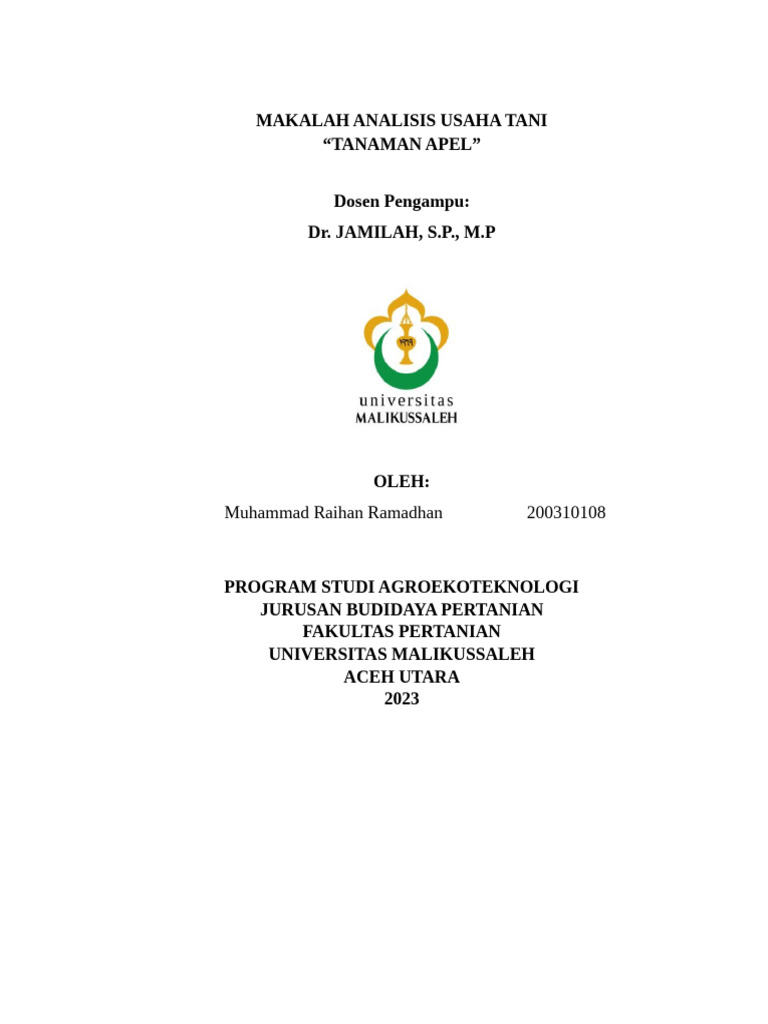 Analisis Usaha Tani Apel Muhammad Raihan - 200310108 | PDF