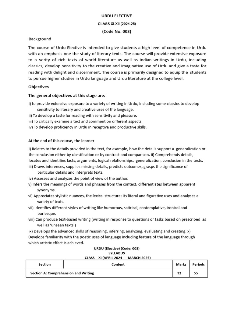 Urdu Elective Srsec 2024 25 Pdf