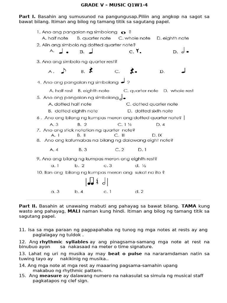 GRADE V Weekly Test 2 | PDF | Art