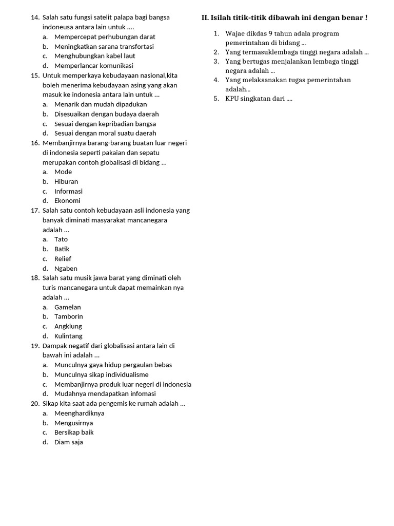 Lanjutn Soal PKN Kls 4 | PDF