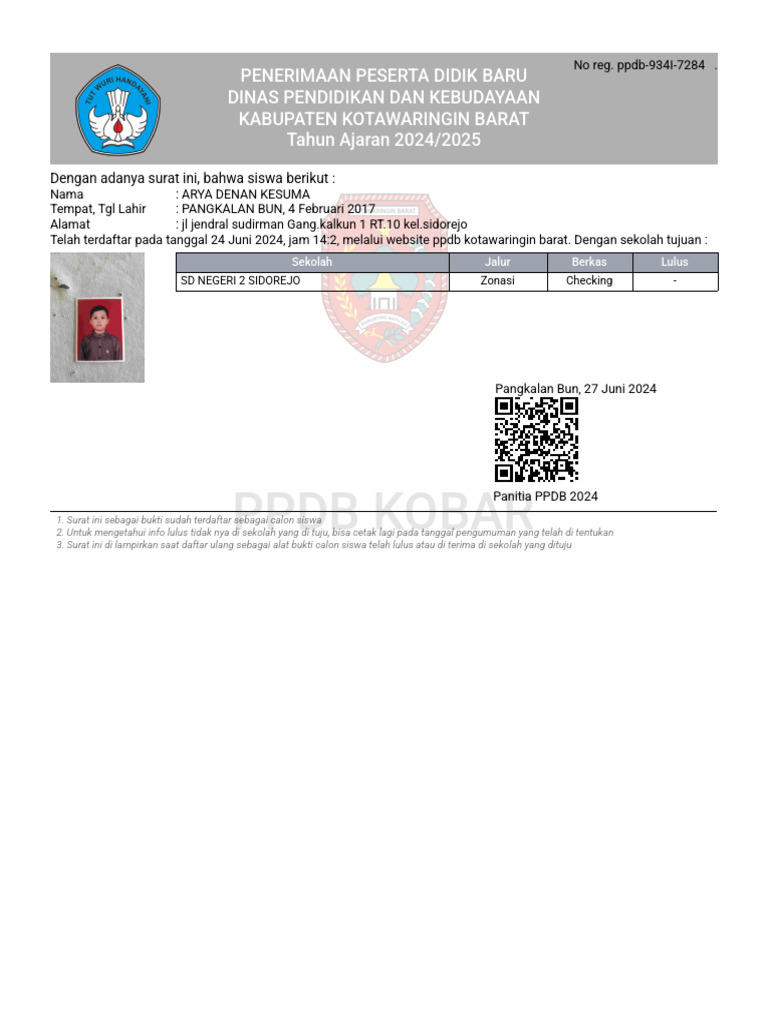 Bukti PPDB ARYA DENAN KESUMA (1) - 240627 - 084433 | PDF
