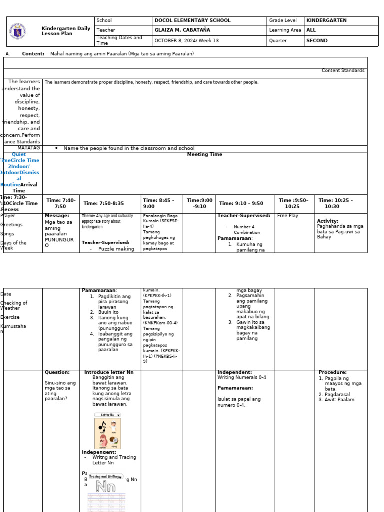 Kinder New DLL Week13 Day2 | PDF | Behavior Modification | Learning