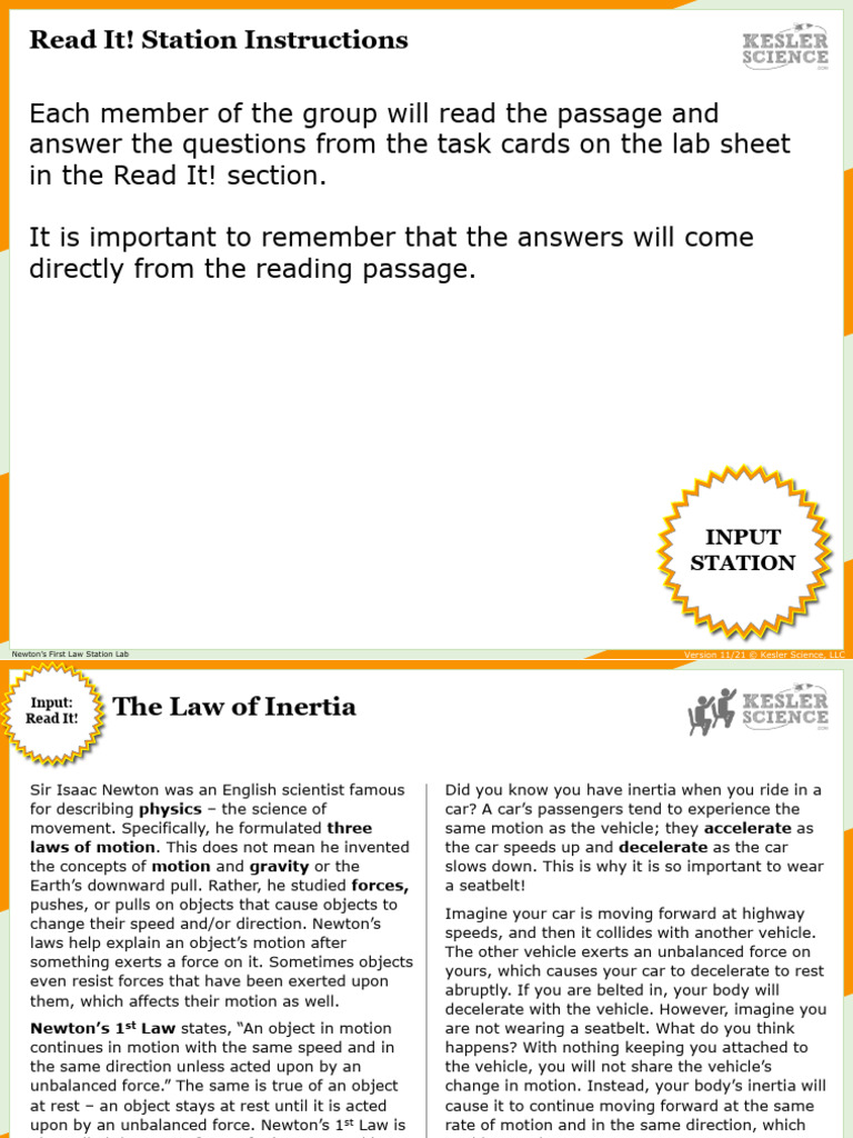 Newton’s Laws of Motion Station Labs | PDF