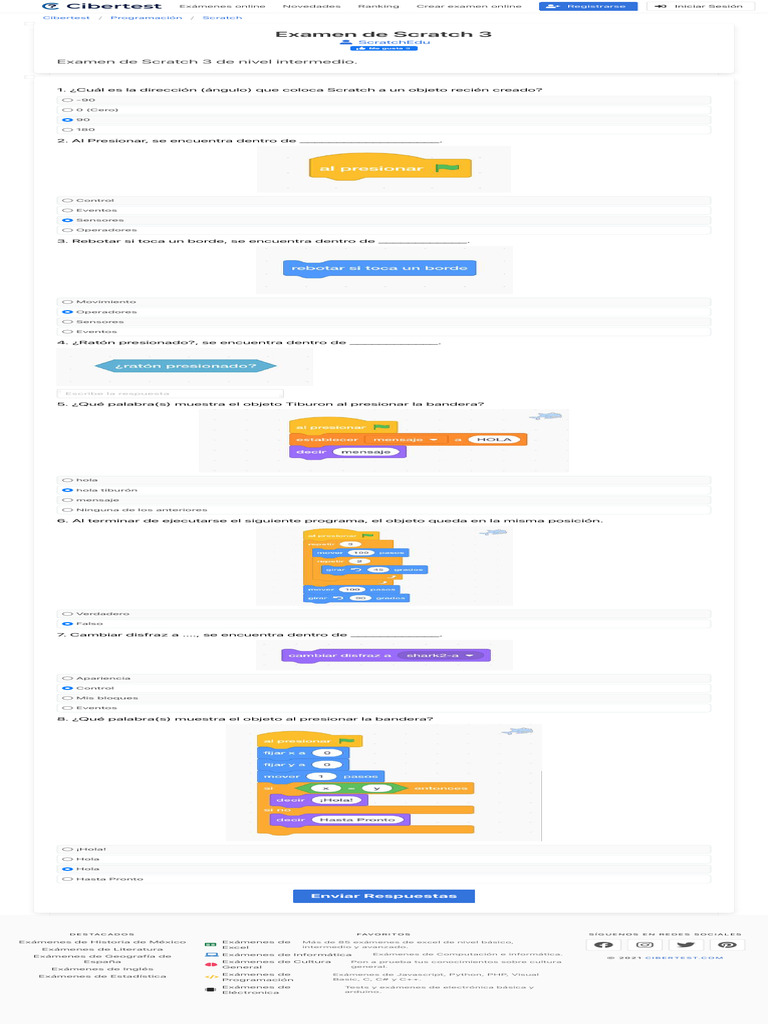 Examen de Scratch 3 - Test Examen - Examen - Test OnLine | Cibertest | PDF