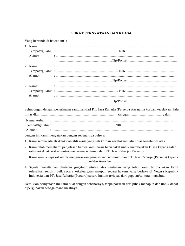 SURAT PERNYATAAN DAN KUASA Anak2 Korban | PDF | Hukum SURAT PERNYATAAN DAN KUASA Anak2 Korban | PDF | Hukum