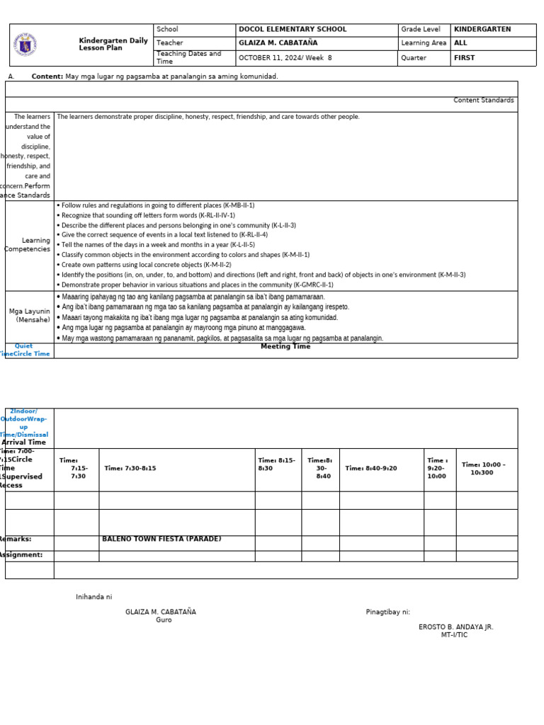 Kinder New DLL Week13 Day5 | PDF | Teaching | Psychological Concepts