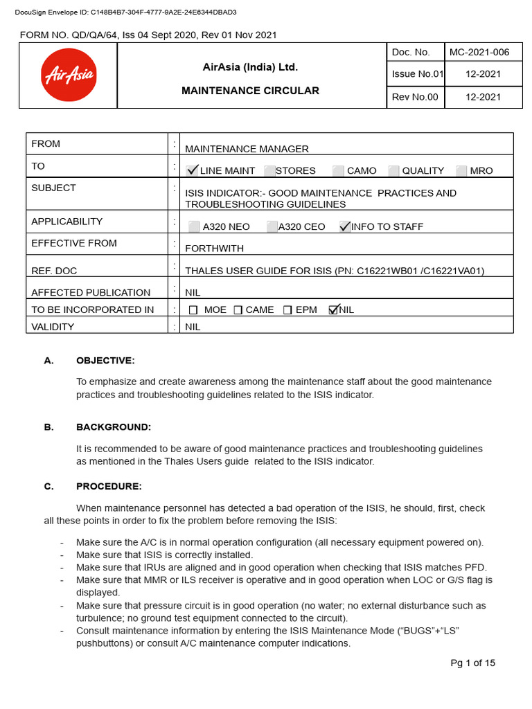 MC-2021-006 Issue No.01 IRev No.00 ISIS INDICATOR - GOOD MAINTENANCE PRACTICES AND ...