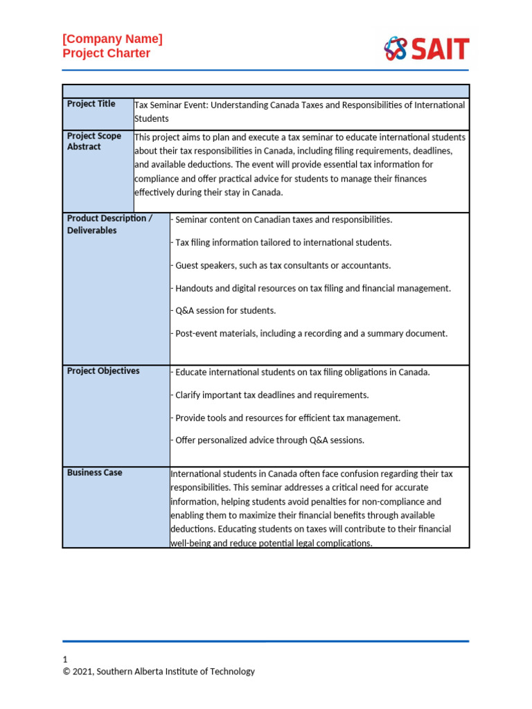 Project Charter Template V2023-10 | PDF