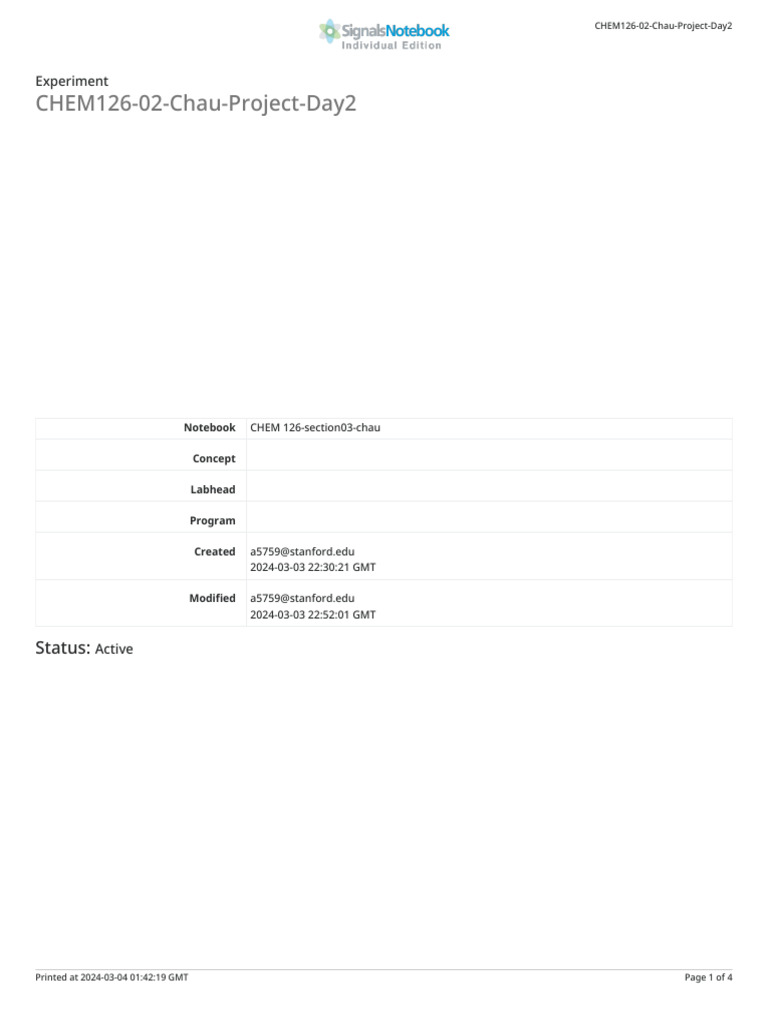 CHEM126 02 Chau Project Day2 | PDF