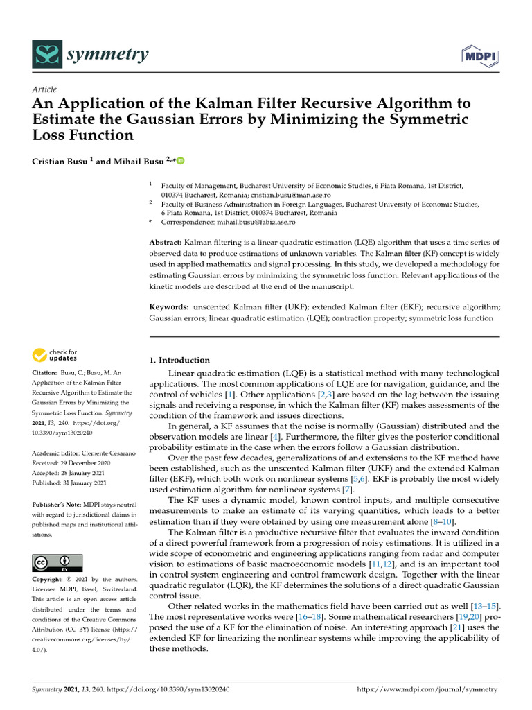 An Application Of The Kalman Filter Recursive Algo Pdf