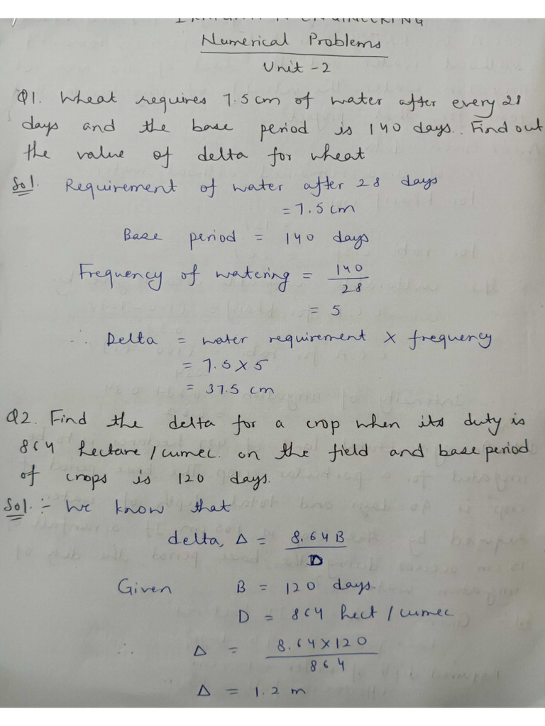 Irrigation Engg. 1 Unit Numericals | PDF Irrigation Engg. 1 Unit Numericals | PDF