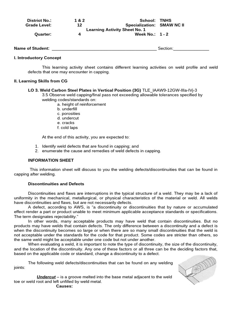 Q4 - Week 1 2 - Learning Activity Sheet - SMAW NCII For Editing | PDF