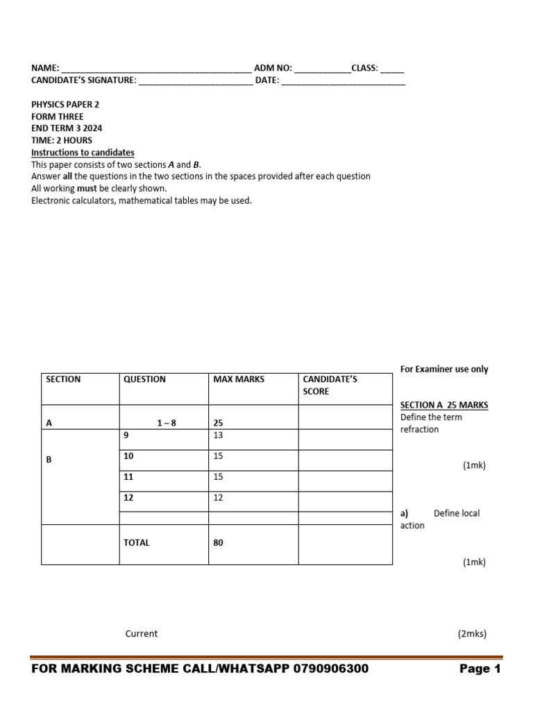 Physics F3 PP2 QS-1 | PDF