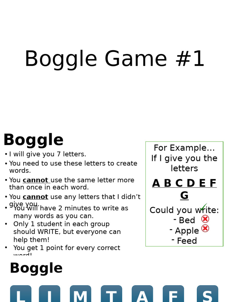 Boggle (7 Games Including Answers) | PDF