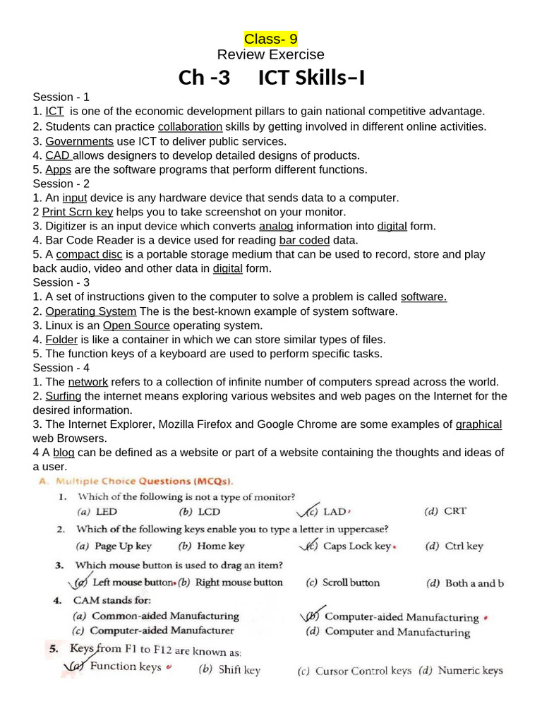 Class 9 CH 3 MCQ | PDF