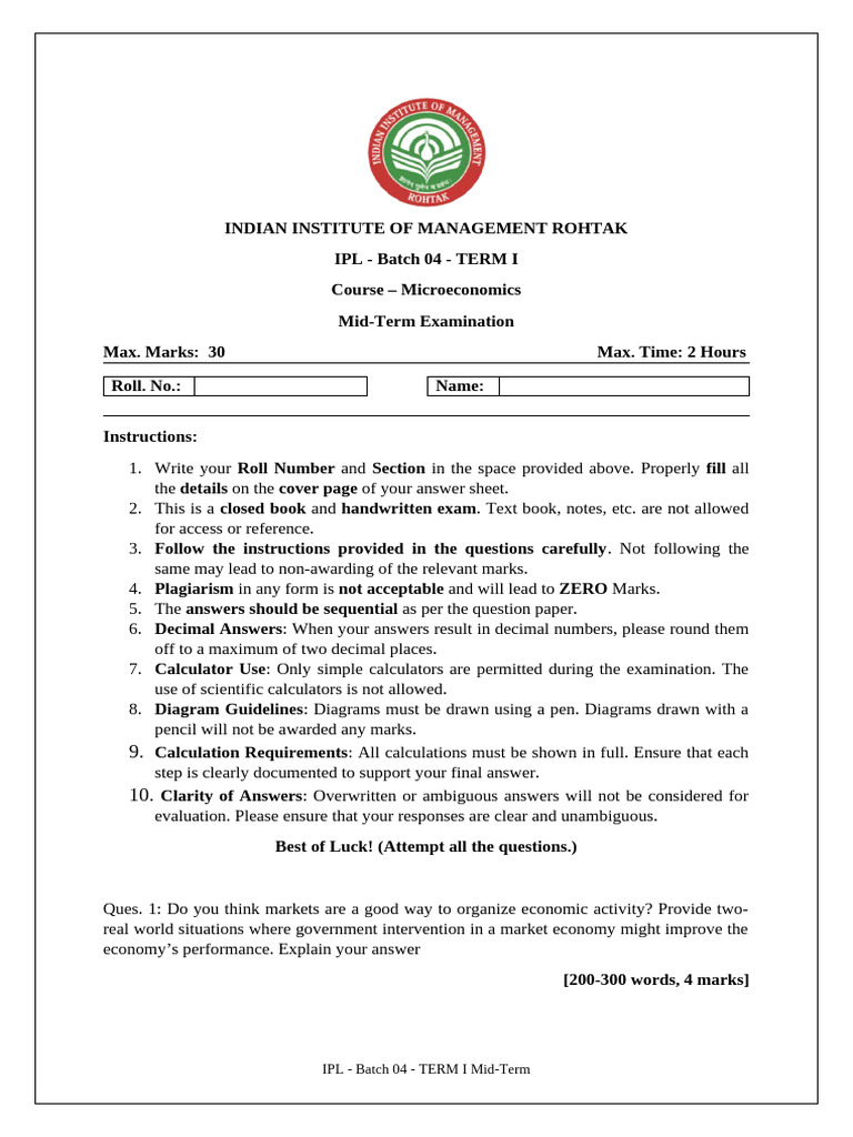 Microeconomics Paper 1 | PDF